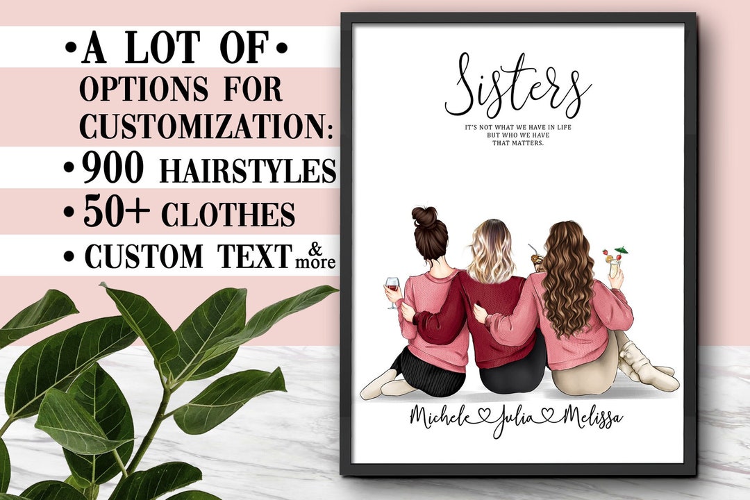 3 Sisters Print Custom Sisters Print Personalized Sisters Print Custom ...