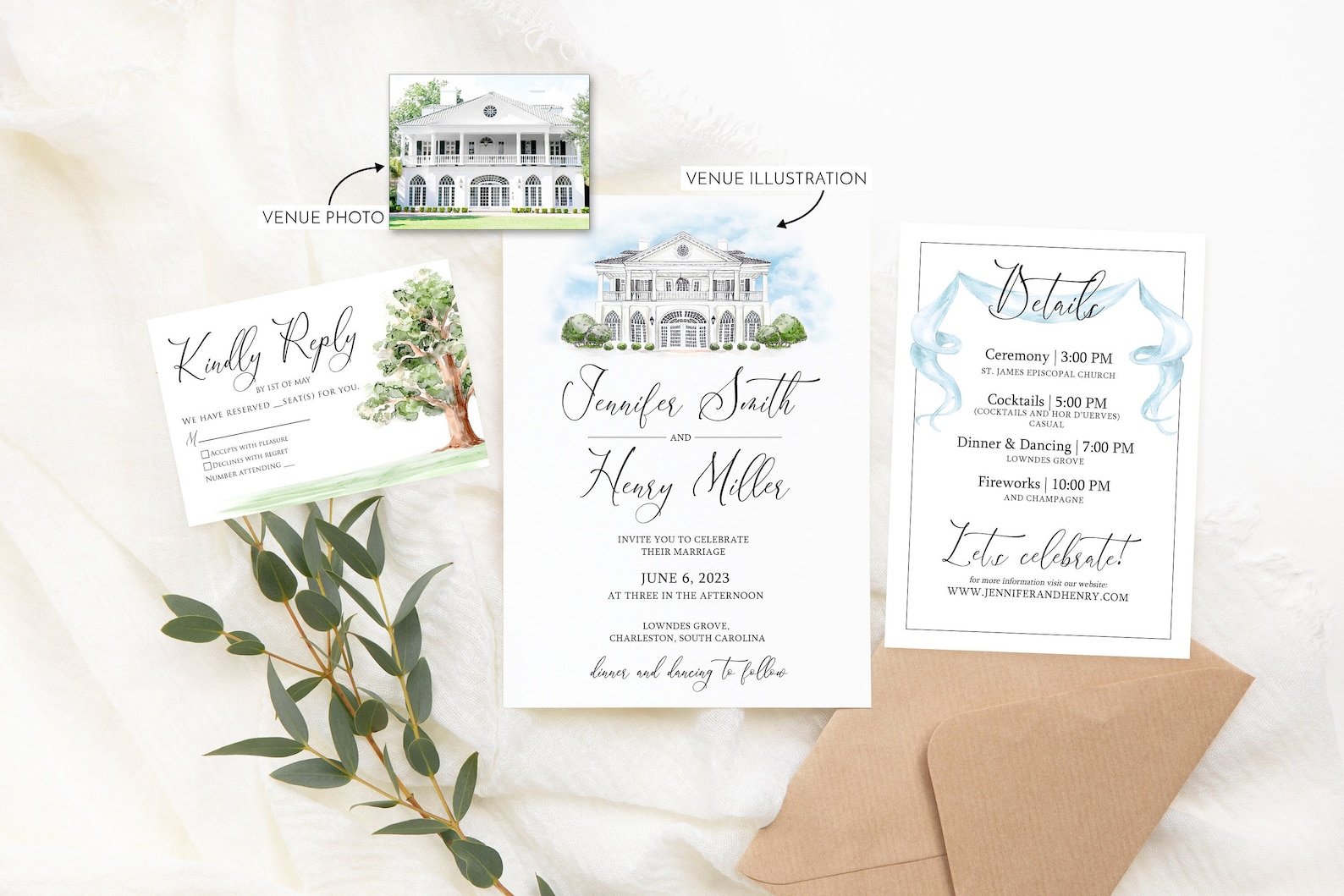Custom Watercolor Wedding Venue Invitation, Venue Wedding Invitation ...