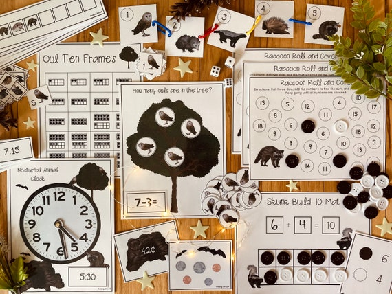 Nocturnal Animals Unit: Math Pack - Etsy
