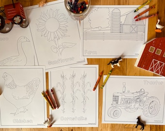 Farm Animal Printable Coloring Pages for Kids Fall Theme, Happy Animal ...