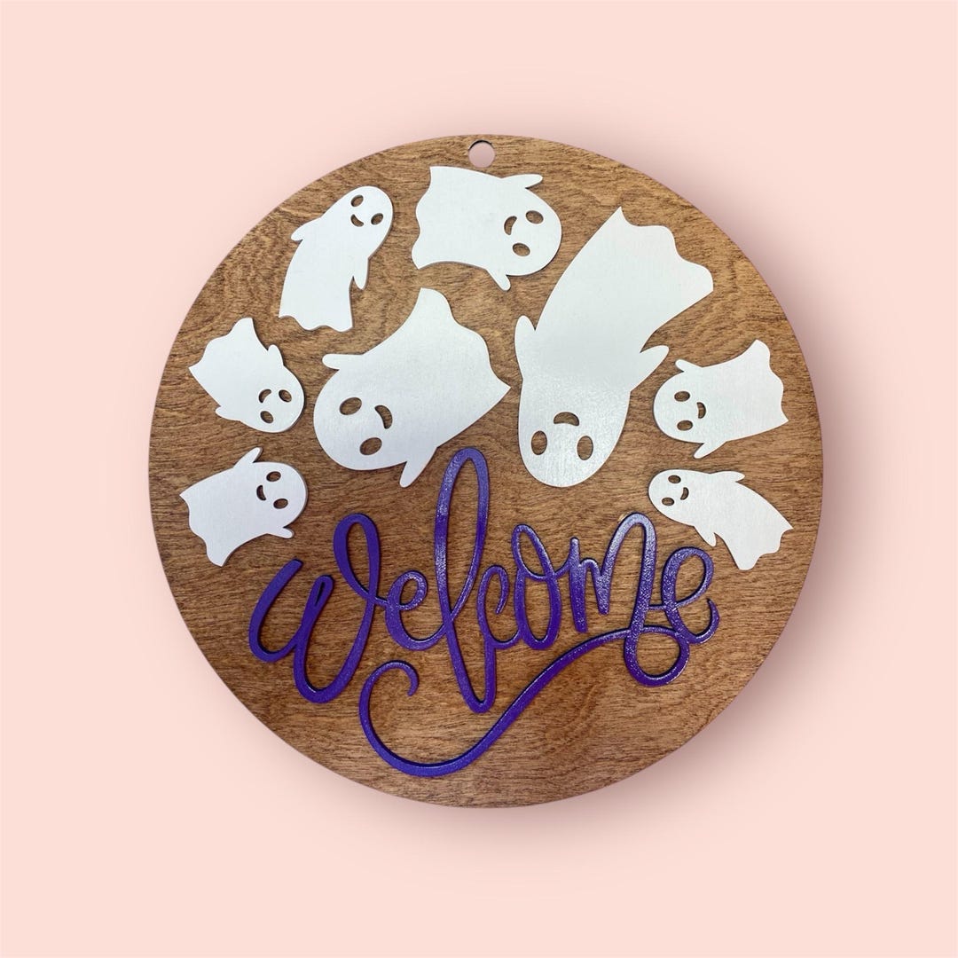 Ghost Welcome Sign Spooky Halloween Wall Decor Fall Front Door Sign ...