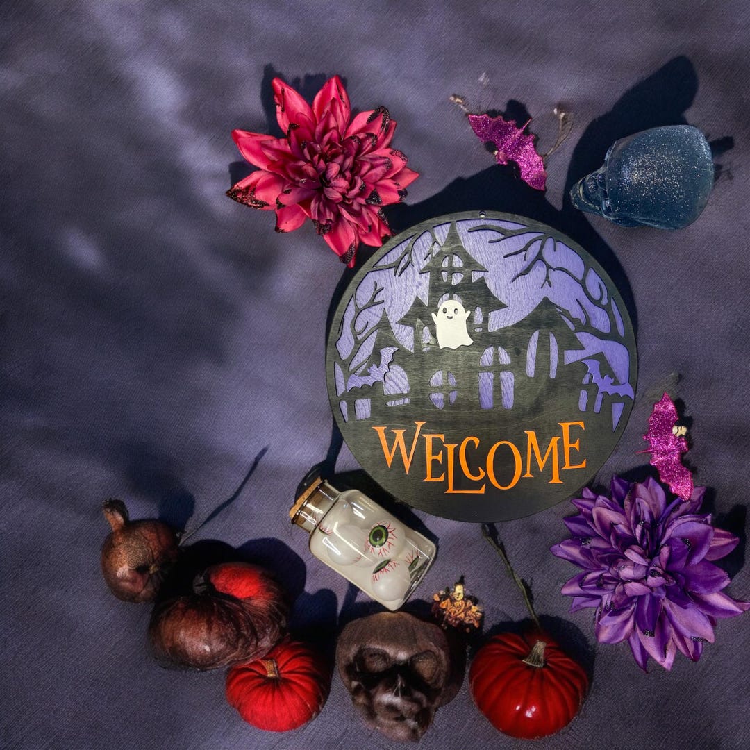 Halloween Haunted House Welcome Sign Spooky Ghost and Pumpkin Sign ...
