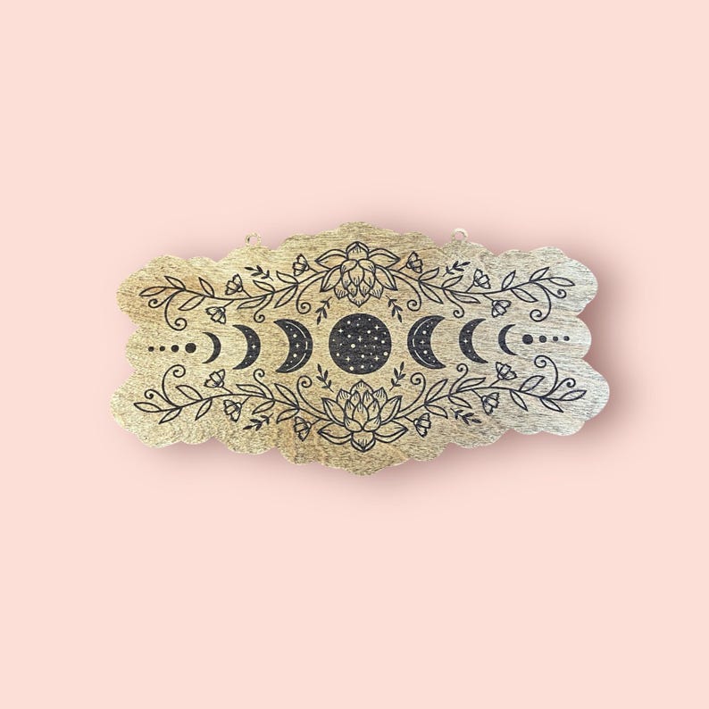 Wooden Moon Phase Wall Hanging – Boho Moon Decor With Floral Design ...