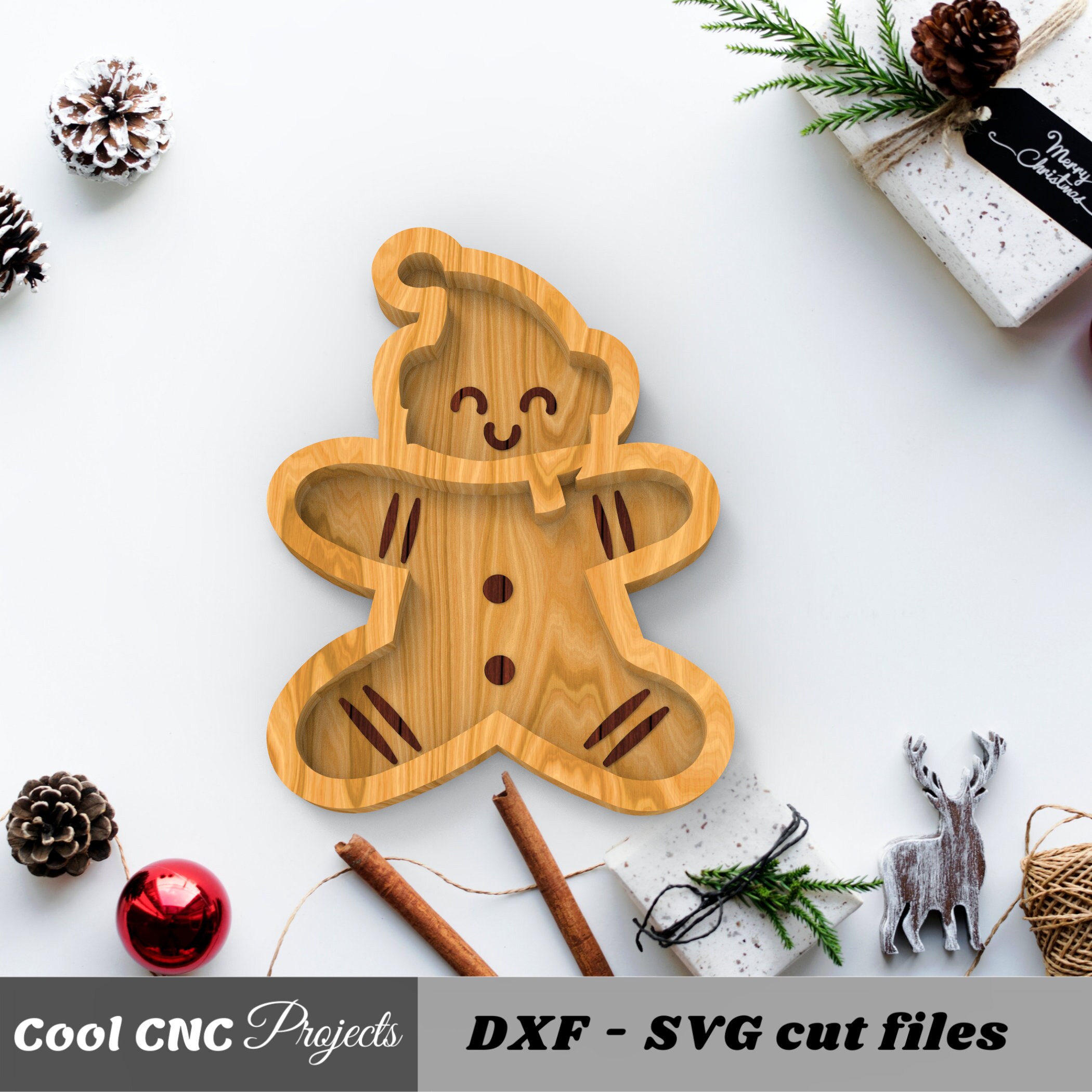 Gingerbread Man Tray for Christmas CNC Files for Wood dwg Cdr - Etsy