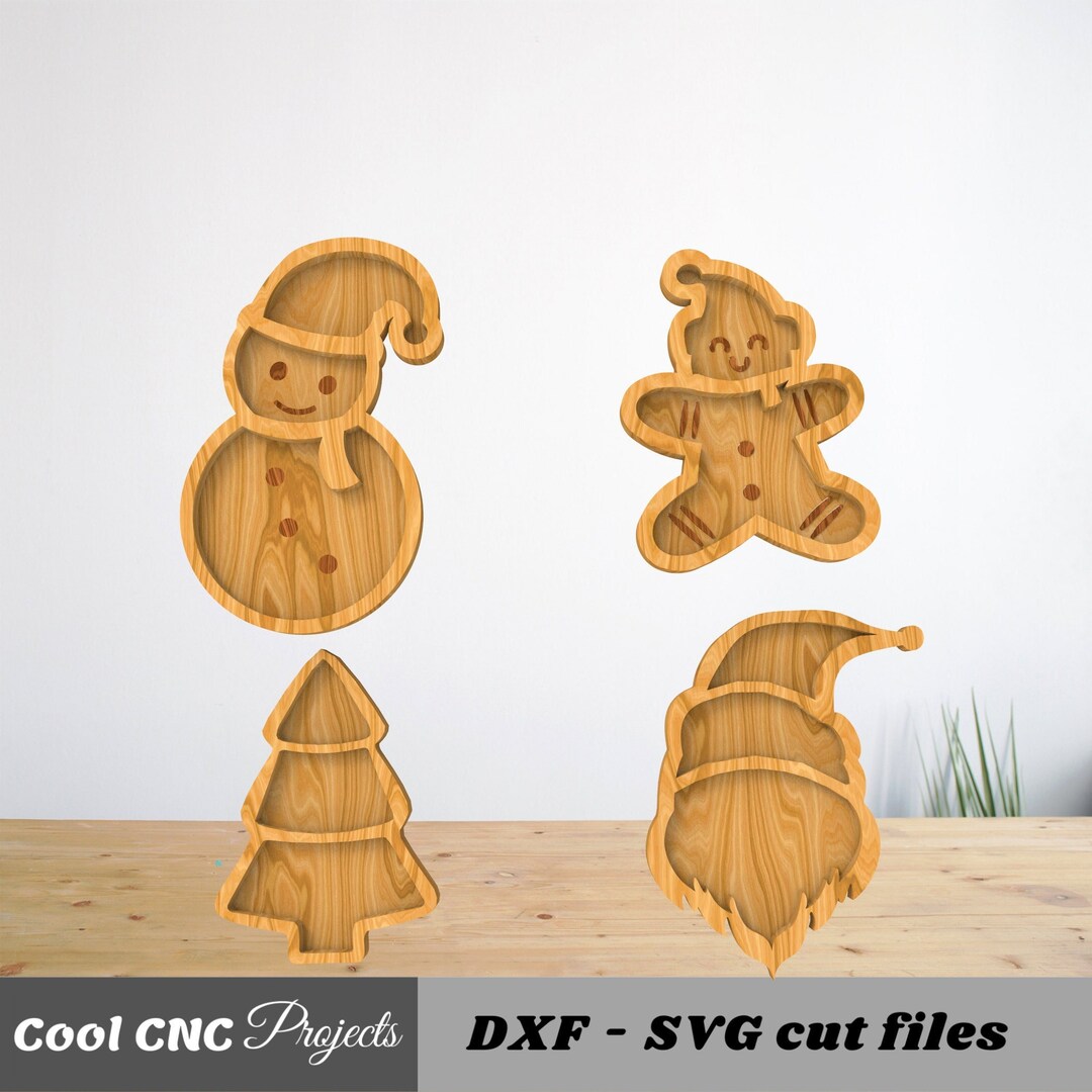 Christmas Tray Pack CNC Files for Wood 4 Designs (dwg Cdr Dxf Svg Eps ...