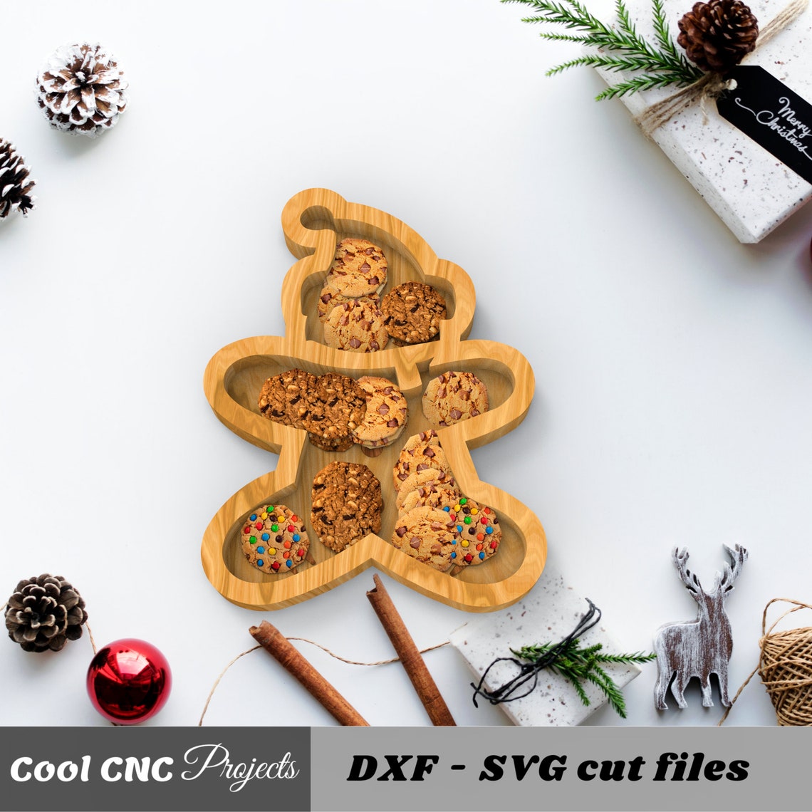 Gingerbread Man Tray for Christmas CNC Files for Wood dwg Cdr - Etsy