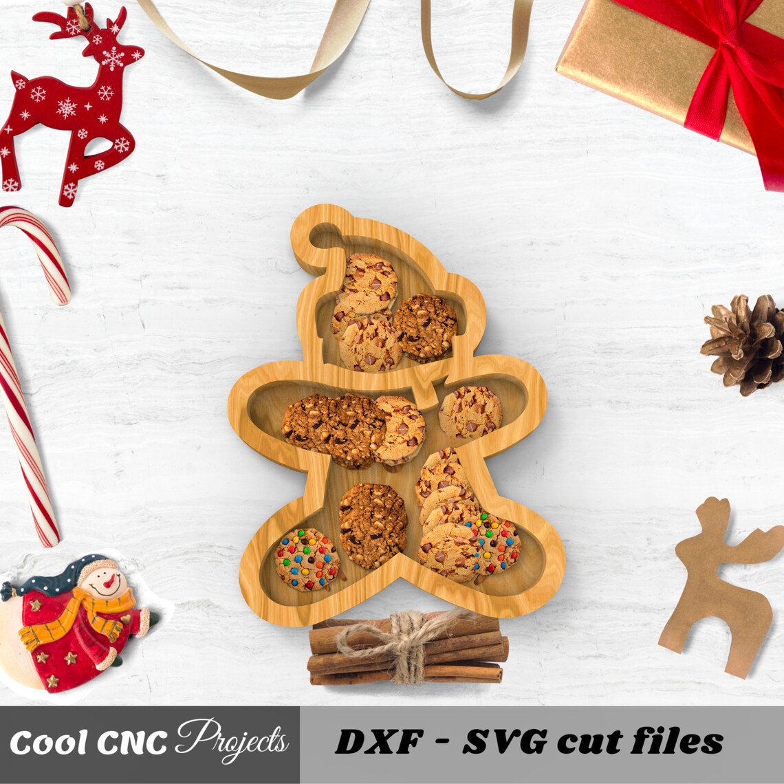 Gingerbread Man Tray for Christmas CNC Files for Wood dwg Cdr - Etsy