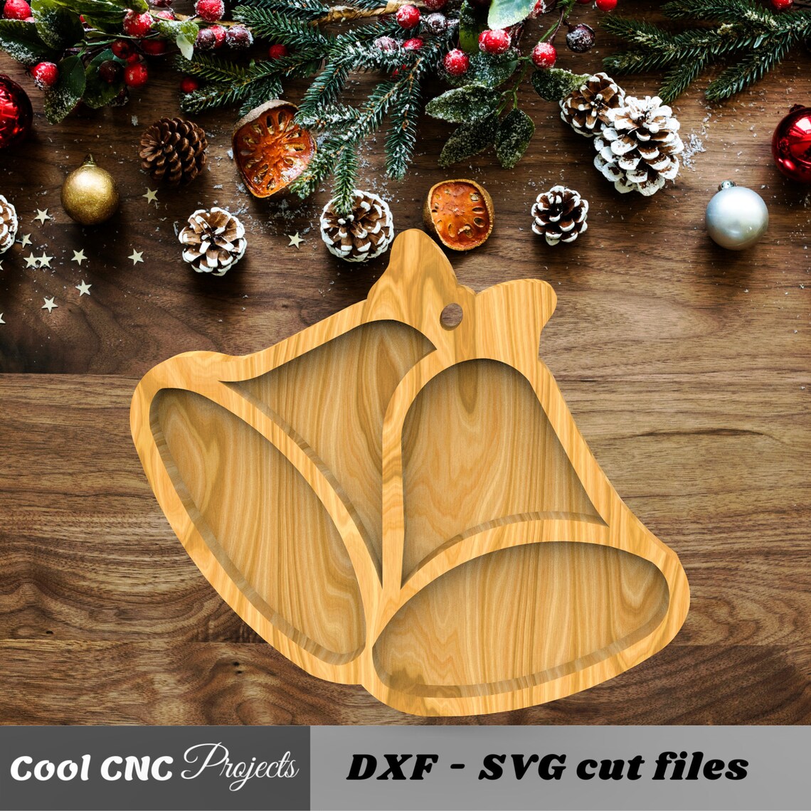 CNC File for Wood Christmas Bells Serving Plate dwg Cdr Dxf | Etsy