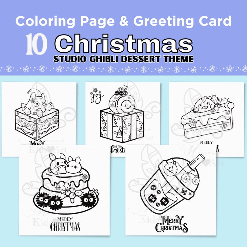 10 Kawaii Christmas Coloring Page Cute Greeting Card Studio - Etsy