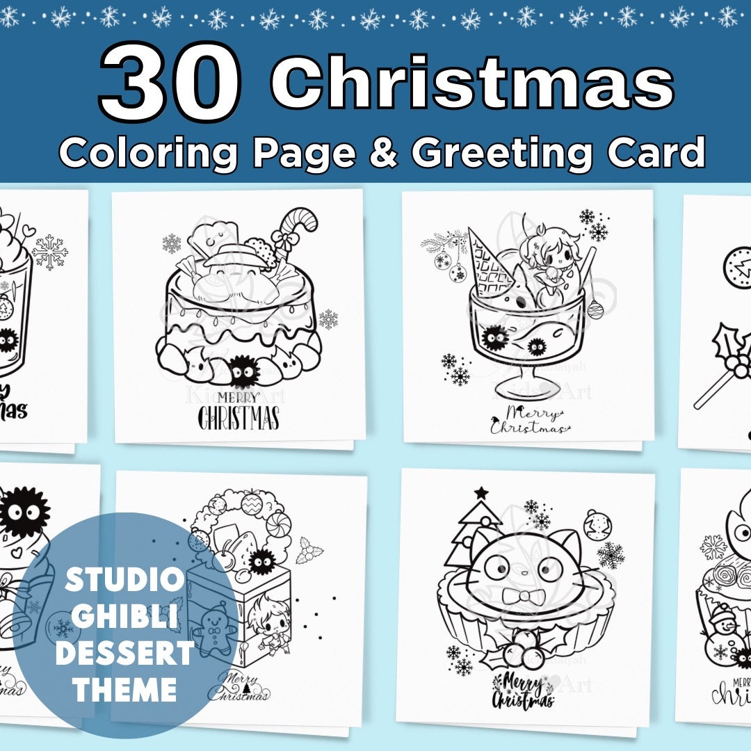 30 Kawaii Christmas Coloring Page, Cute Greeting Card, Studio Ghibli ...