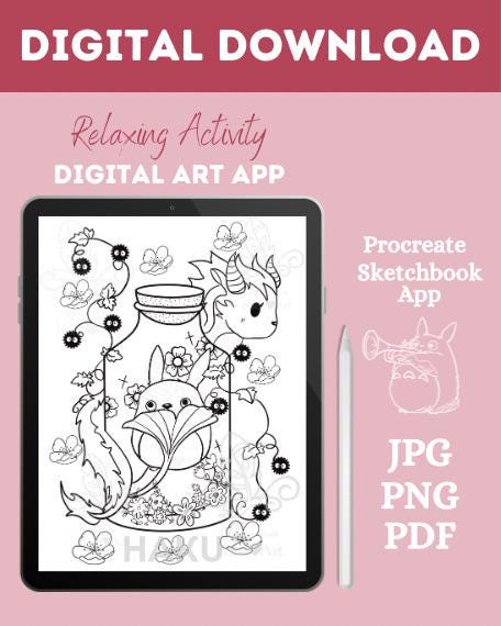 Studio Ghibli Coloring Page, Haku, Totoro, Relaxing Activity, Digital ...