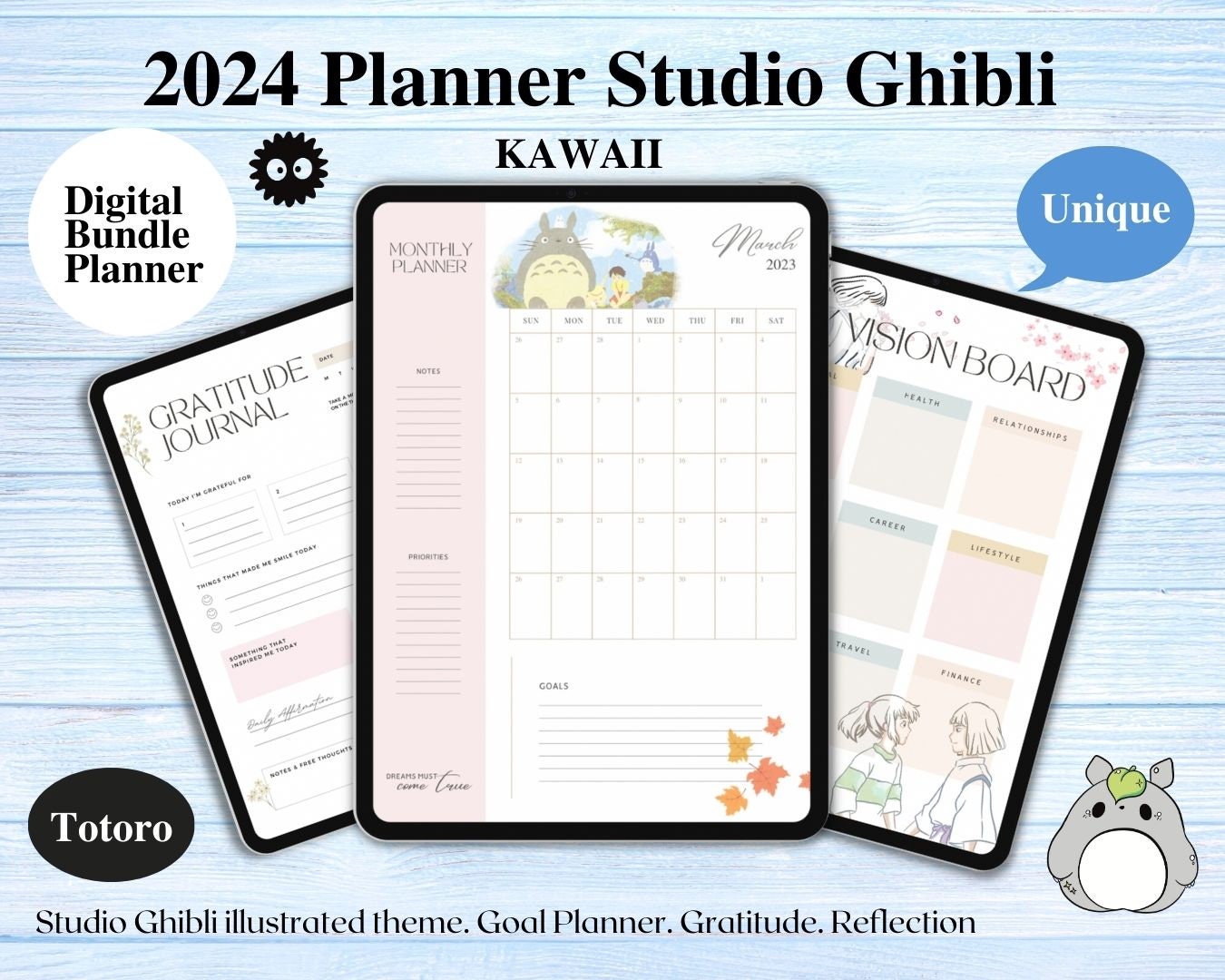 Studio Ghibli 2024 Digital Planner Cute Kawaii Totoro iPad Planner ...