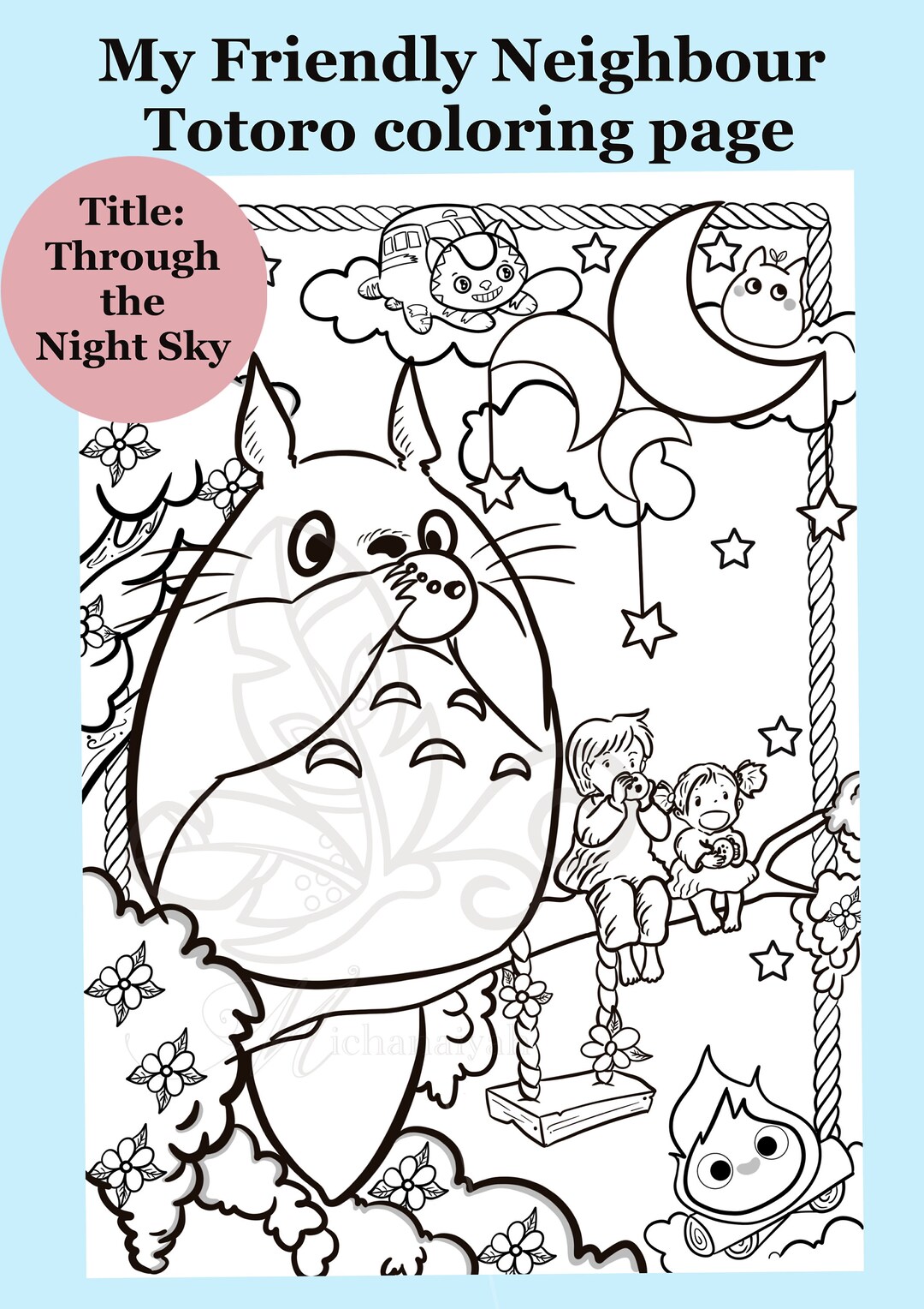 Studio Ghibli Colouring Page /totoro/instant Download/night Sky Theme ...
