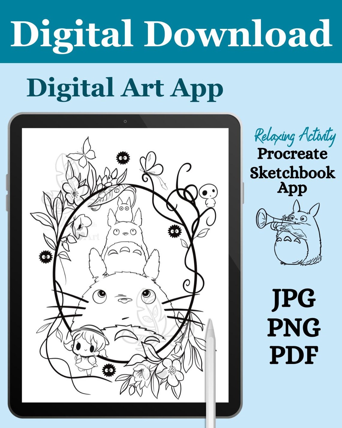 Studio Ghibli Coloring Page, Totoro, Relaxing & Creative,kawaii ...