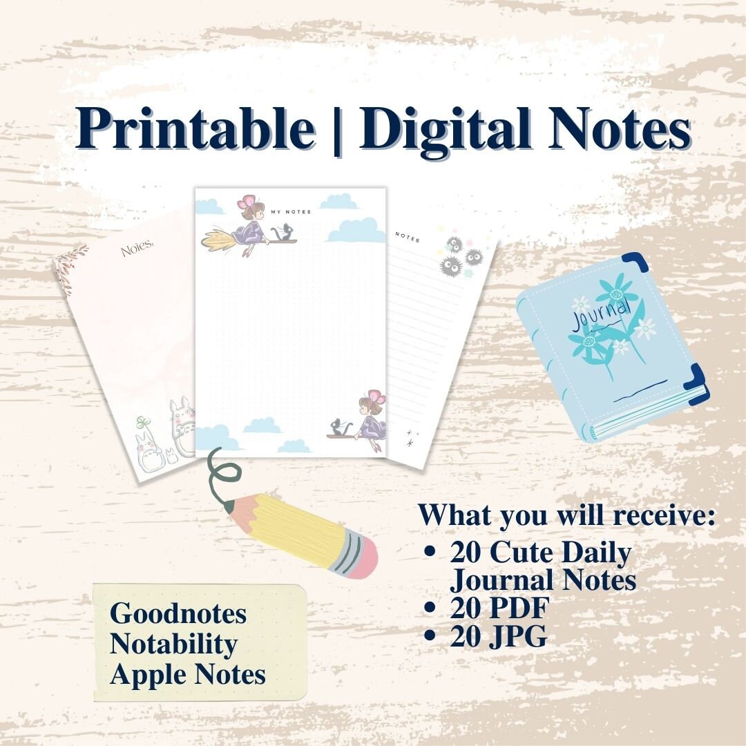 20 Printable Notes Pack Studio Ghibli | Digital Notes | Daily Notes ...