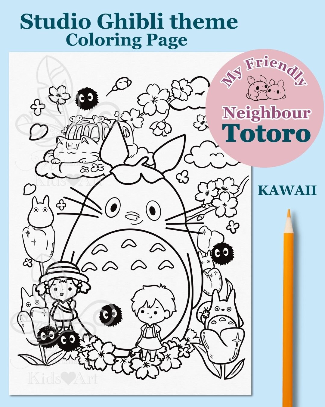 My Neighbor Totoro Coloring Page, Studio Ghibli Coloring Template, Kids ...
