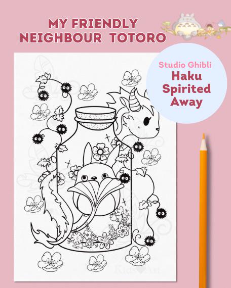 Studio Ghibli Coloring Page, Haku, Totoro, Relaxing Activity, Digital ...
