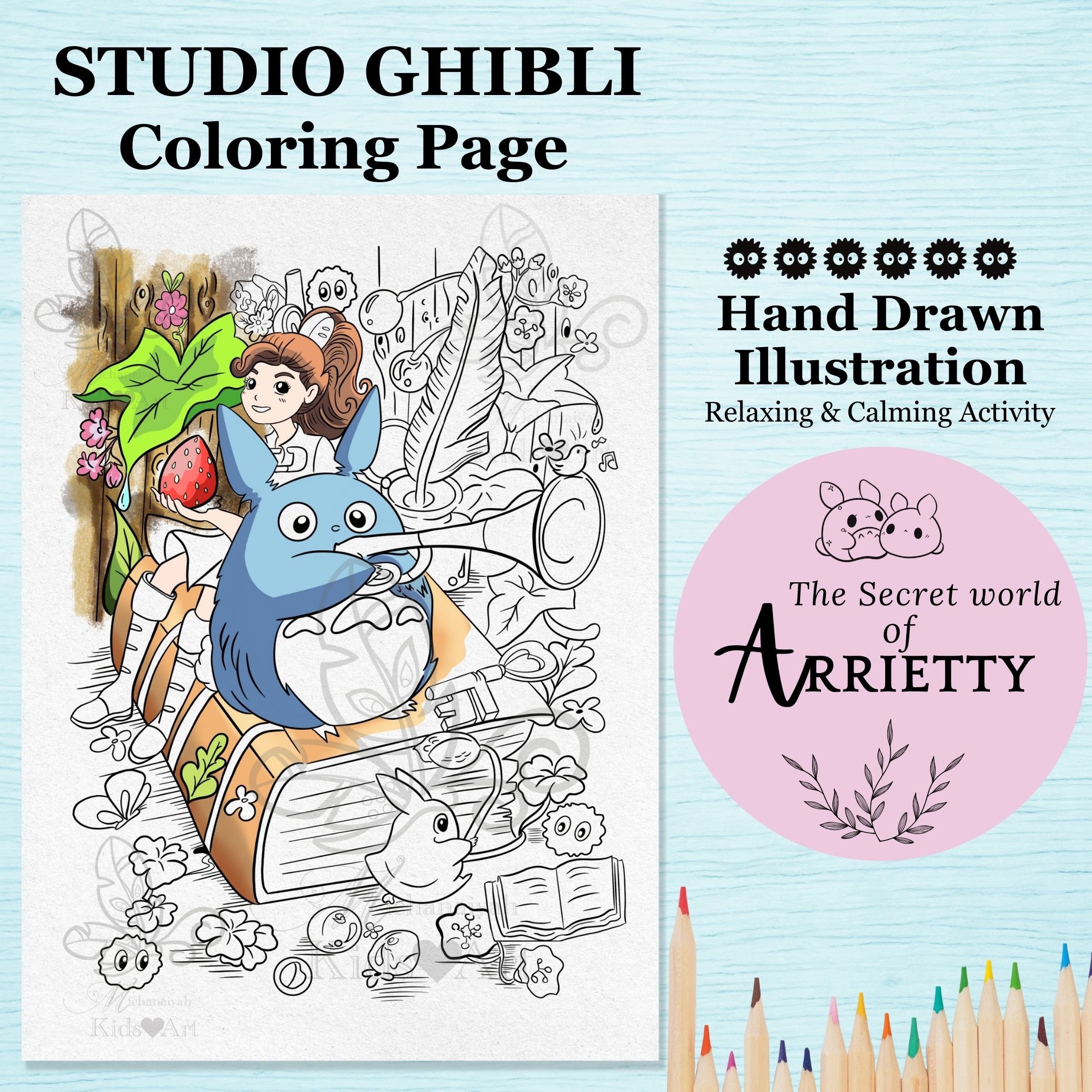 Studio Ghibli Coloring Page, Adult Relaxing Art Activity, Children Art ...