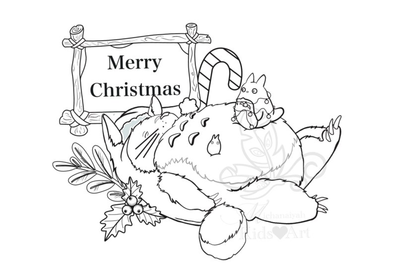 My Friendly Neighbour Totoro Christmas Colouring Page and Greeting Card ...