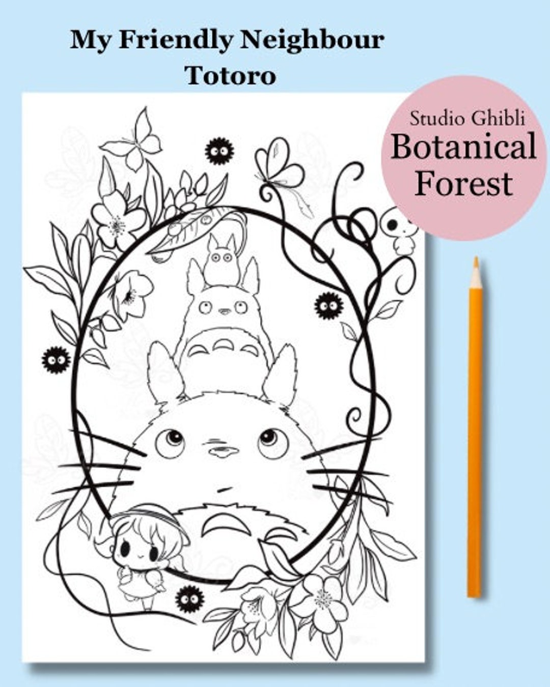 Coloring Page Relaxing & Creative Studio Ghibli Totoro Printable Floral ...