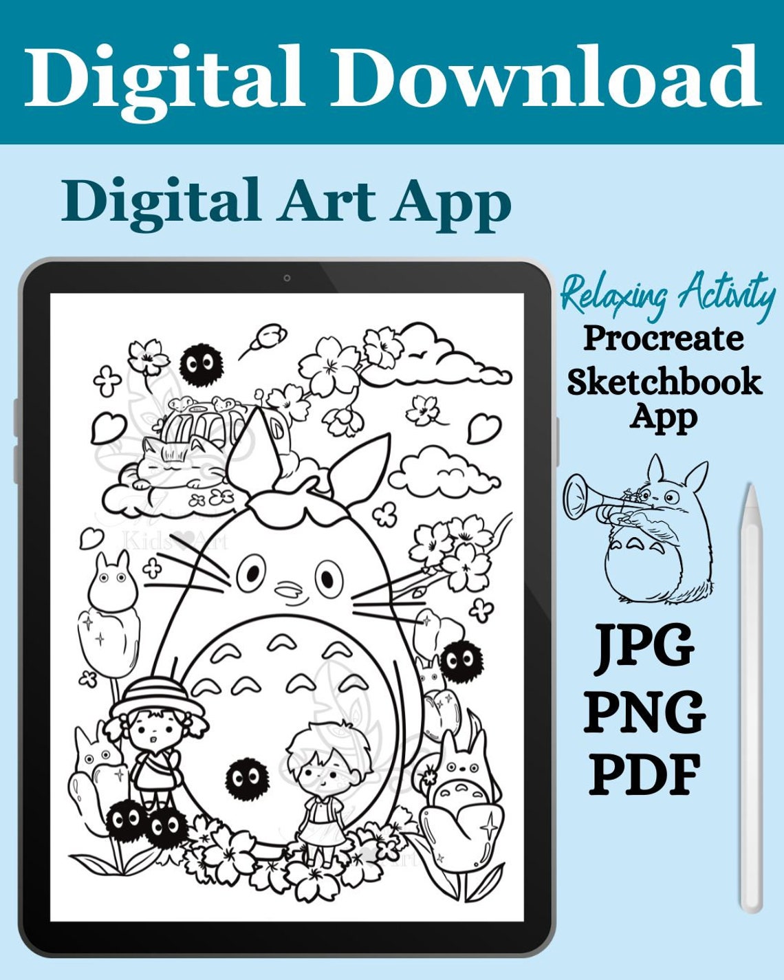 My Neighbor Totoro Coloring Page, Studio Ghibli Coloring Template, Kids ...