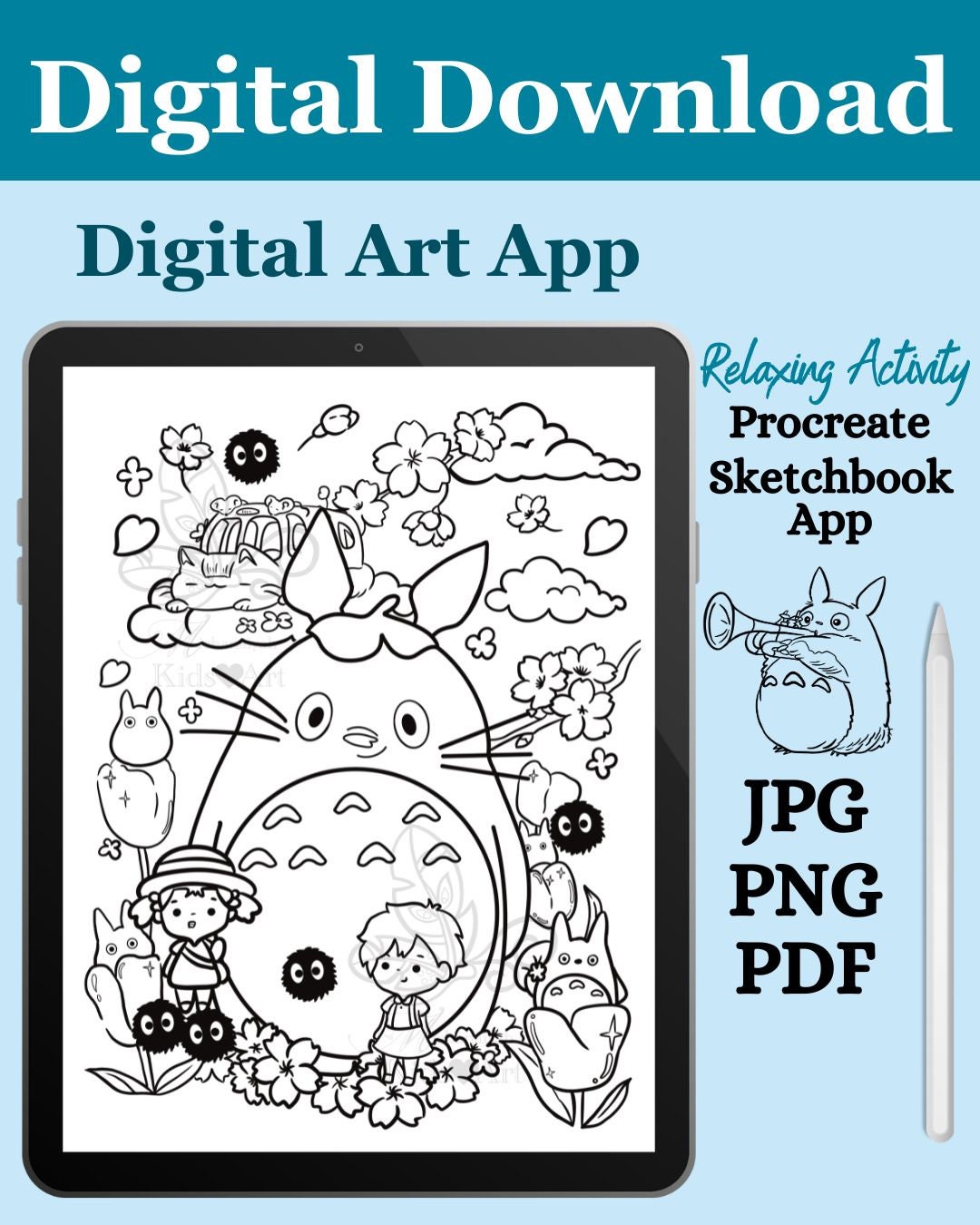My Neighbor Totoro Coloring Page, Studio Ghibli Coloring Template, Kids ...