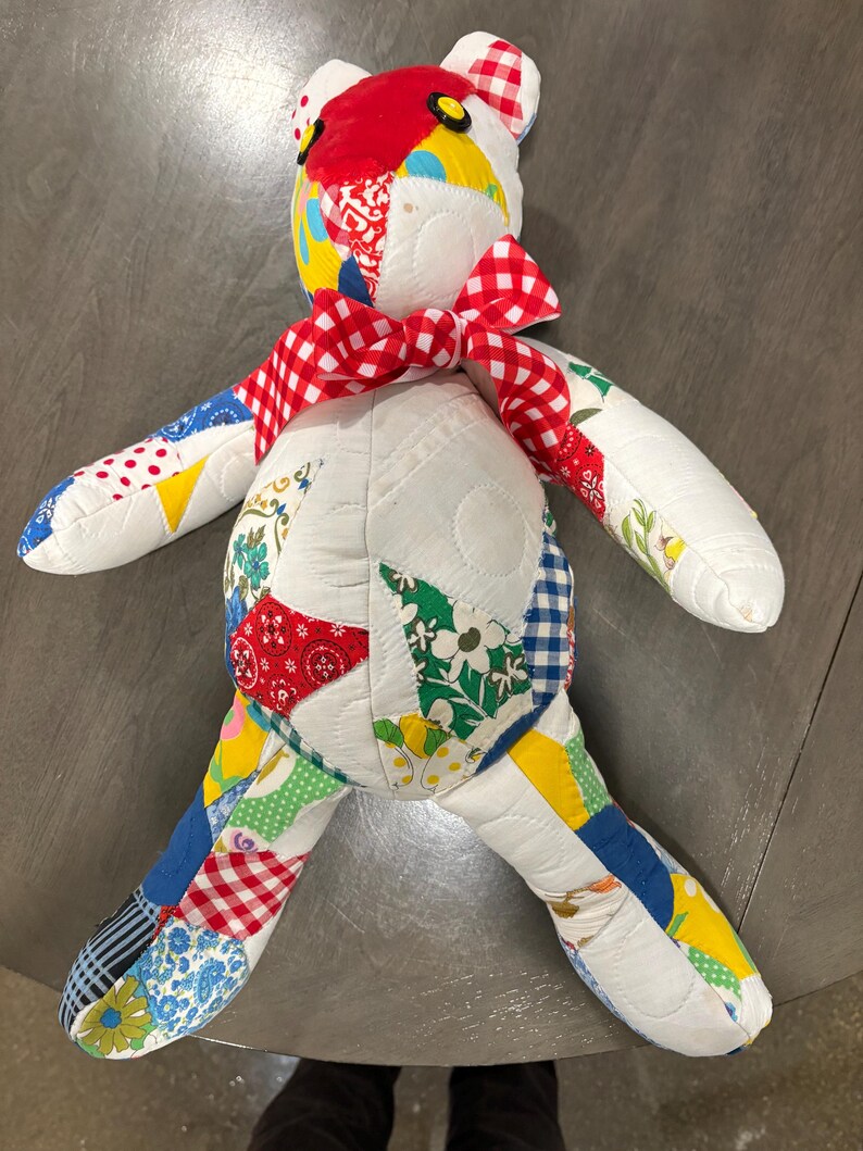 Stuffed Quilted Bear From Vintage Quilt Handmade 18