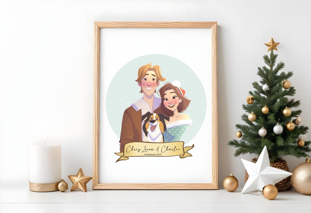 Christmas Family Portrait, Personalized Holiday Cartoon Illustration ...