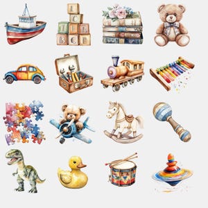 Watercolor Baby Toys Clipart, Digital Watercolor Baby Blocks Clipart ...