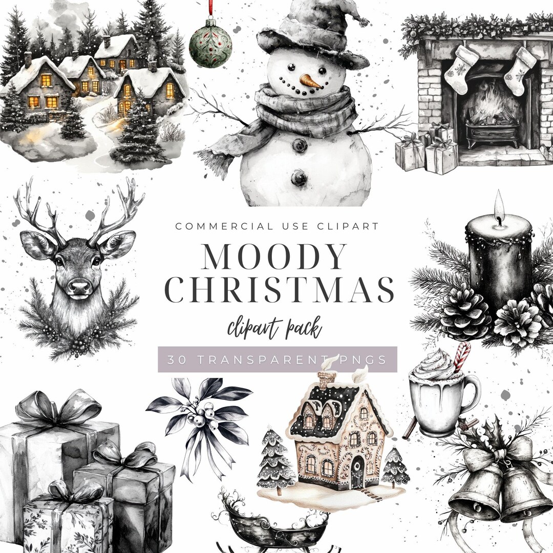 Moody Christmas Clipart, Black Christmas Clipart, Dark Christmas ...