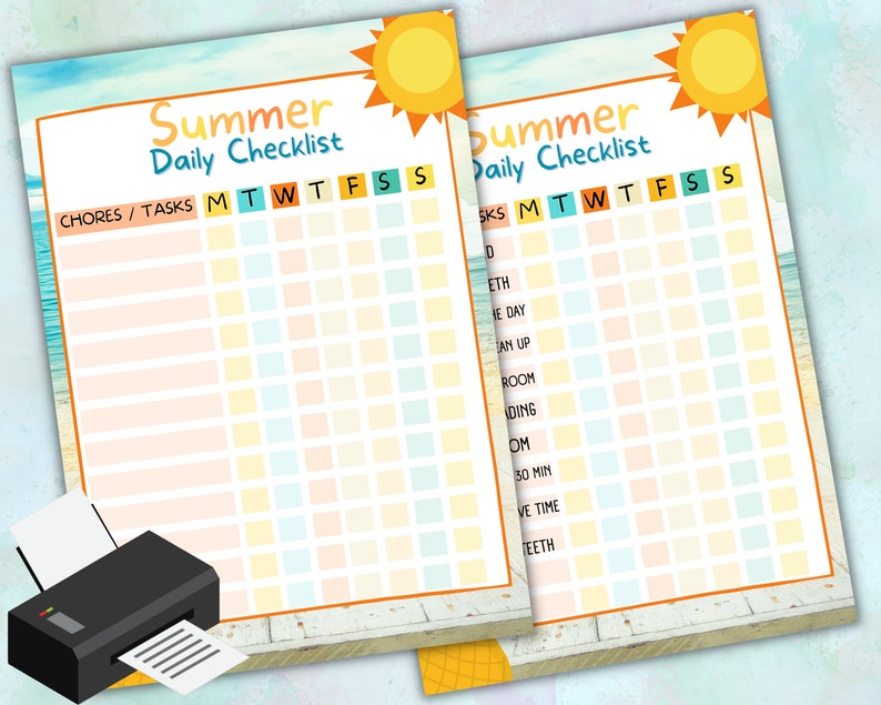 Printable Summer Daily Checklist | Summer Rules | Summer Routine ...