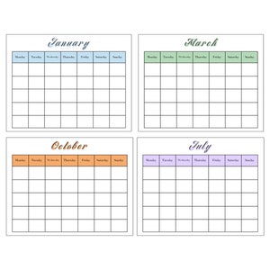 12 Months Printable Calendars, Monthly Calendar, School Calendar, Work ...