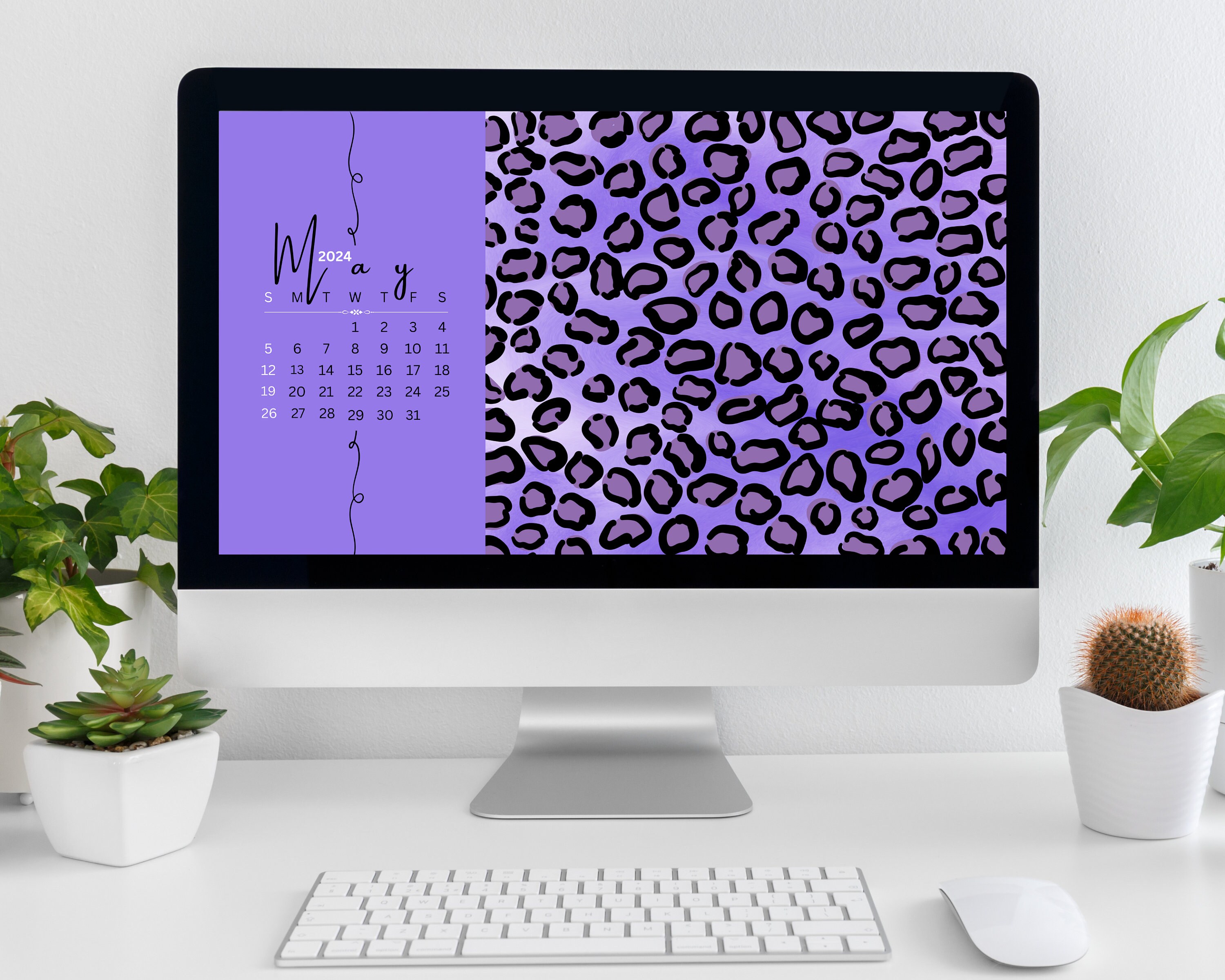 2024 Calendar Leopard Background Desktop Wallpaper Organizer - Etsy