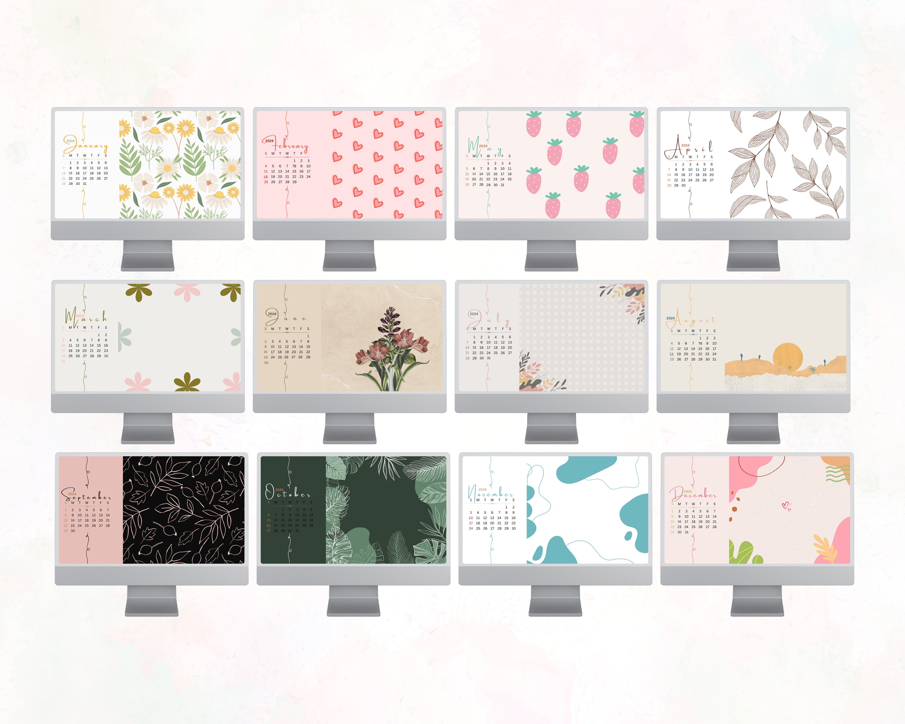 2024 Wallpaper Organizer Floral Patterned Desktop Desktop Calendar ...