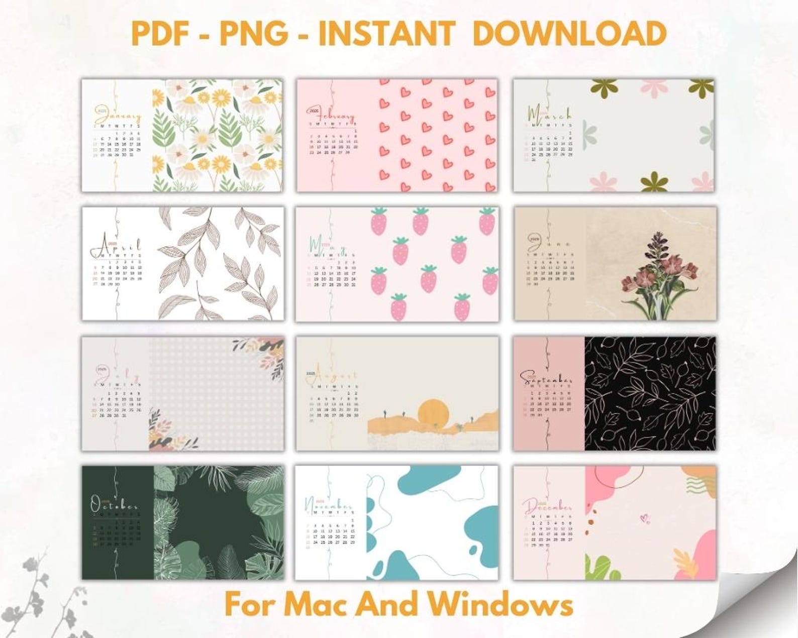 2025 Wallpaper Organizer | Floral Patterned Desktop | Desktop Calendar ...