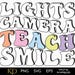 Lights Camera Teach Smile Shirt Png, Funny Teacher Tee, Groovy Teacher ...