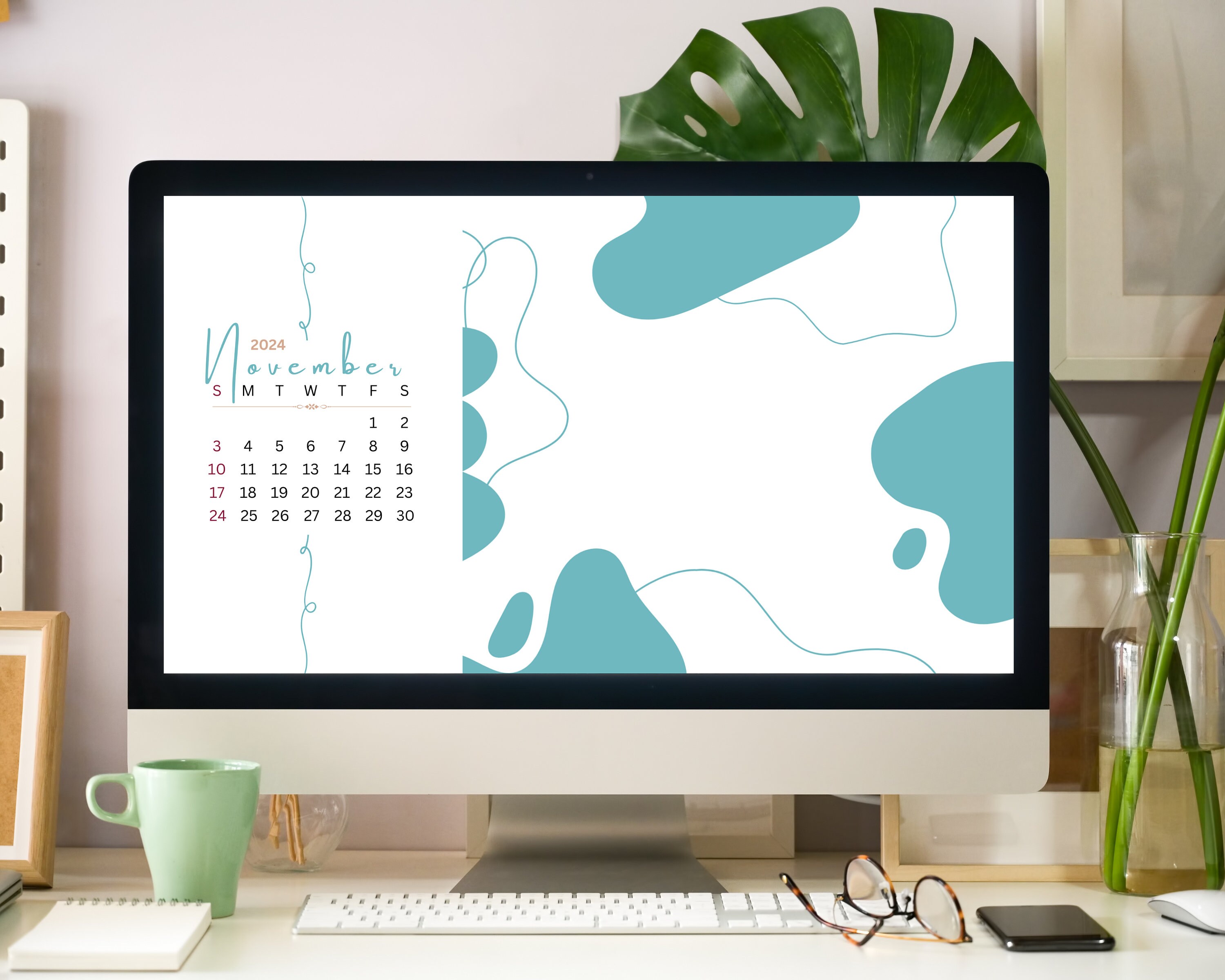 2024 Wallpaper Organizer Floral Patterned Desktop Desktop Calendar ...