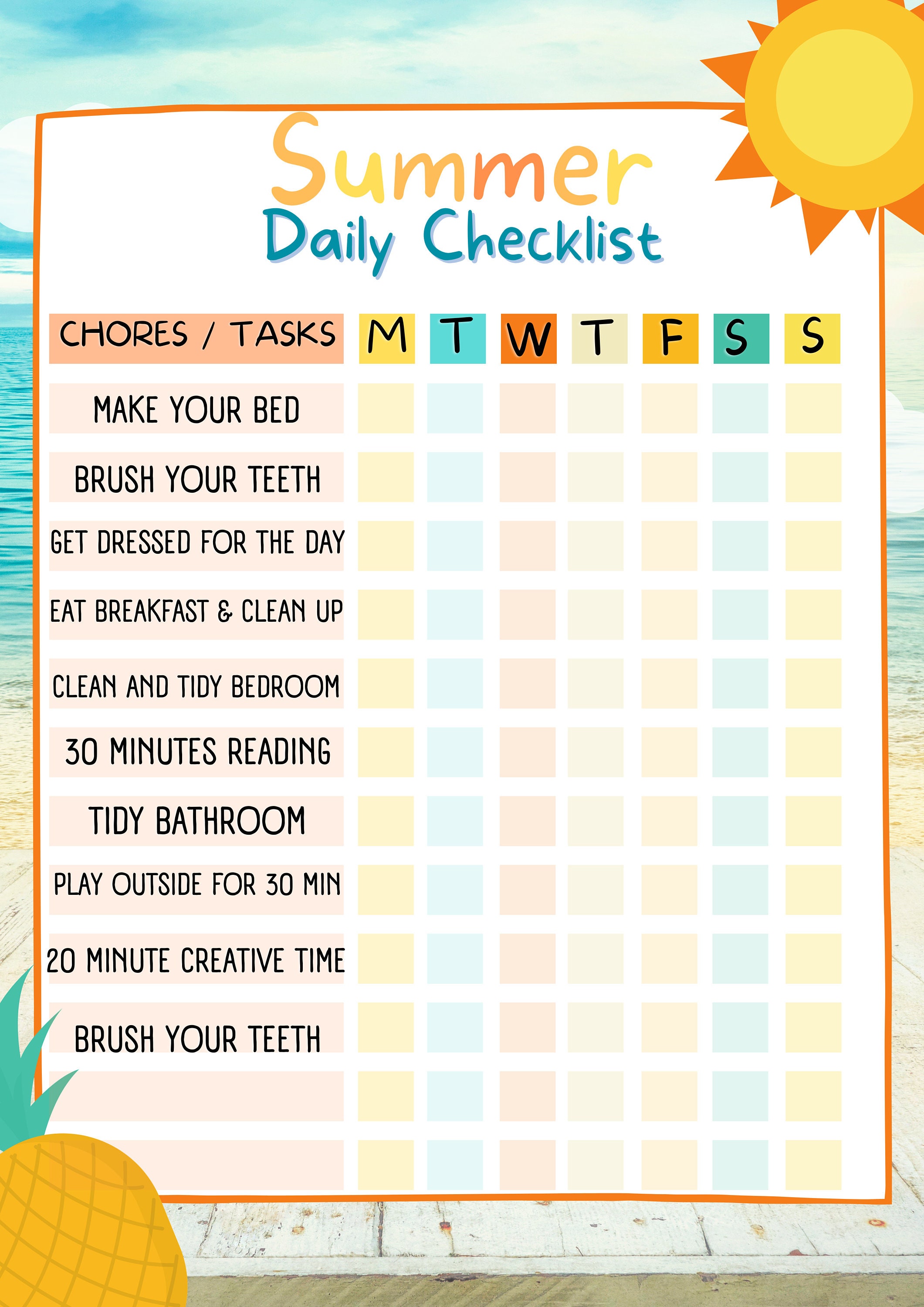 Printable Summer Daily Checklist Summer Rules Summer - Etsy