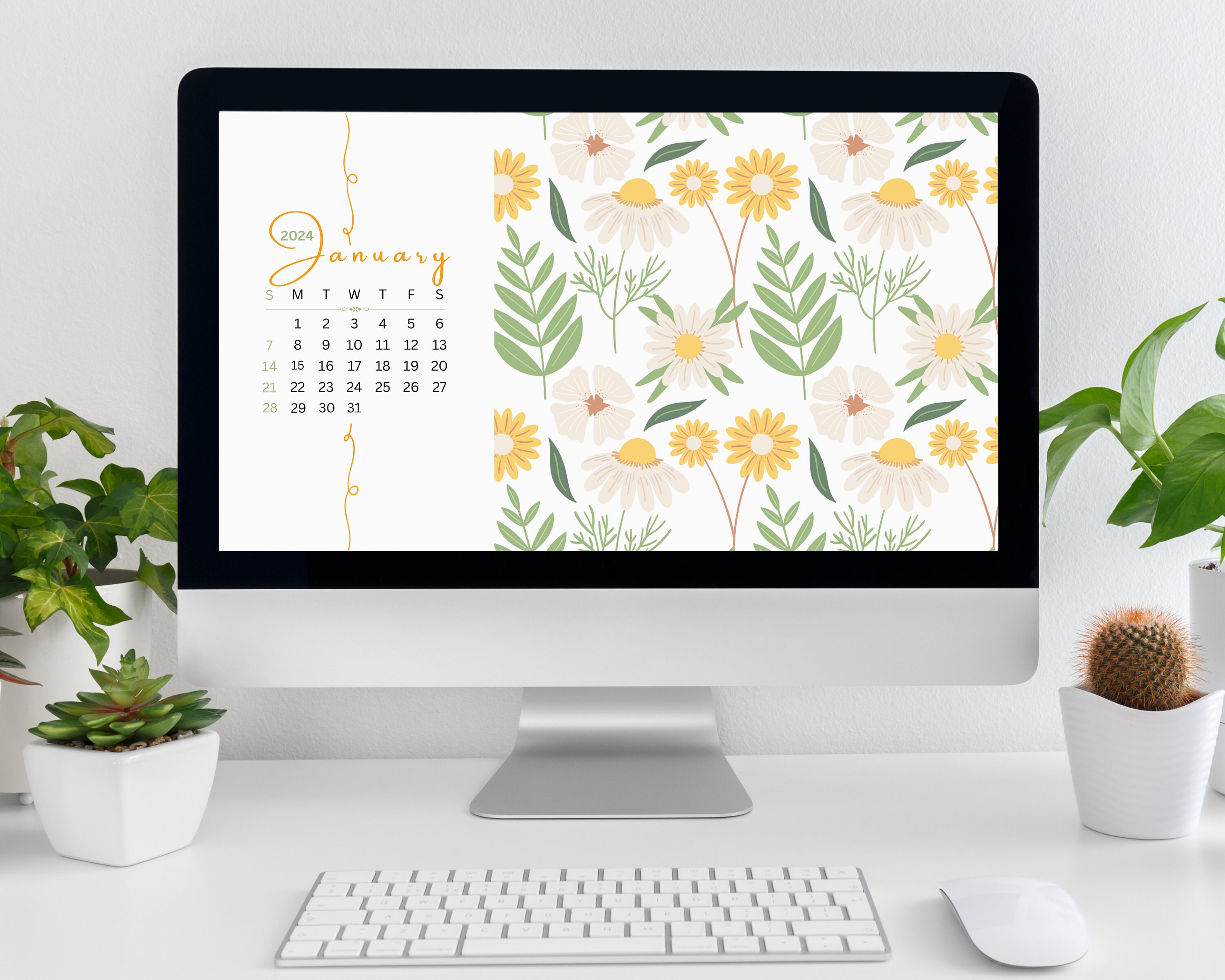 2024 Wallpaper Organizer Floral Patterned Desktop Desktop Calendar ...
