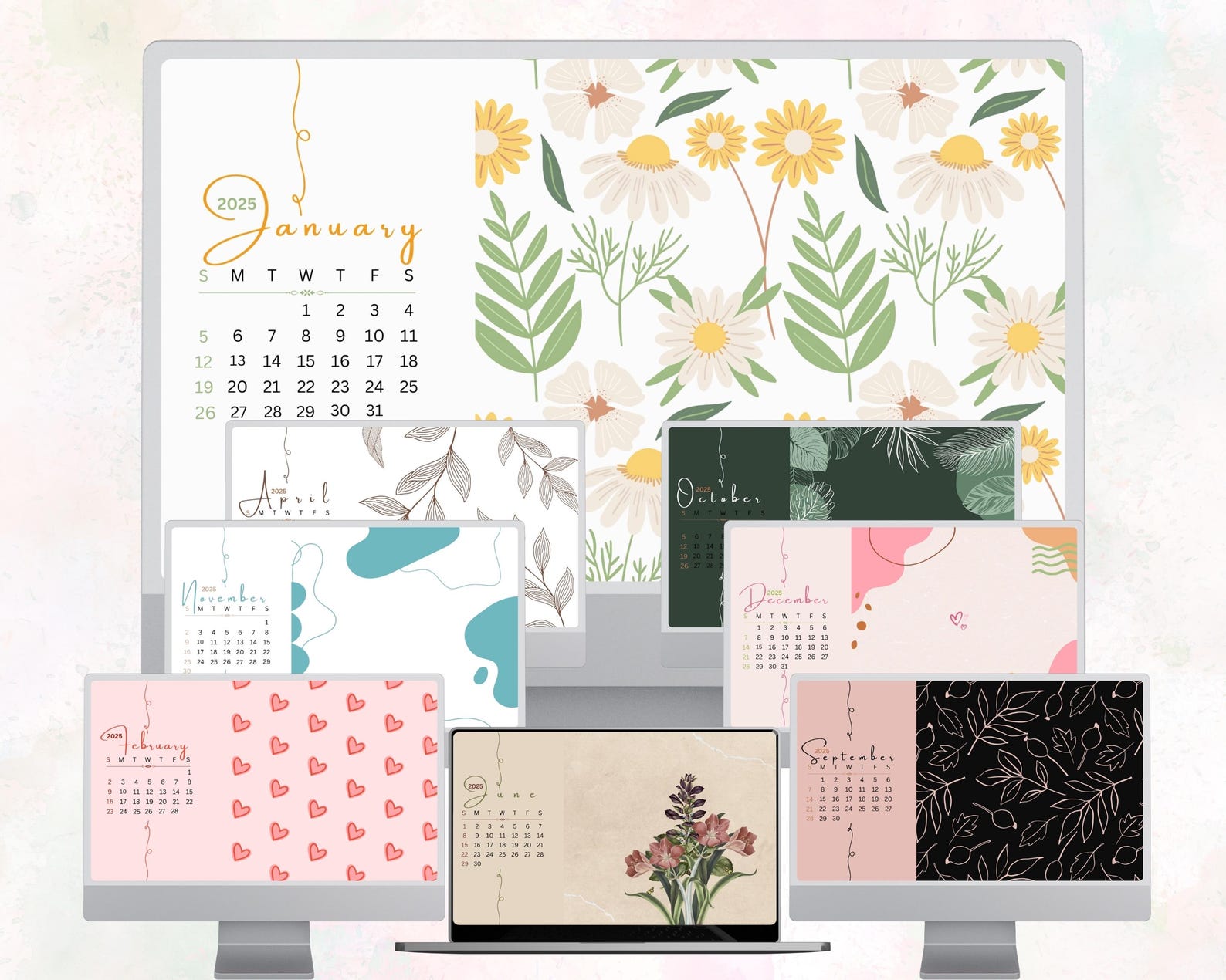 2025 Wallpaper Organizer | Floral Patterned Desktop | Desktop Calendar ...