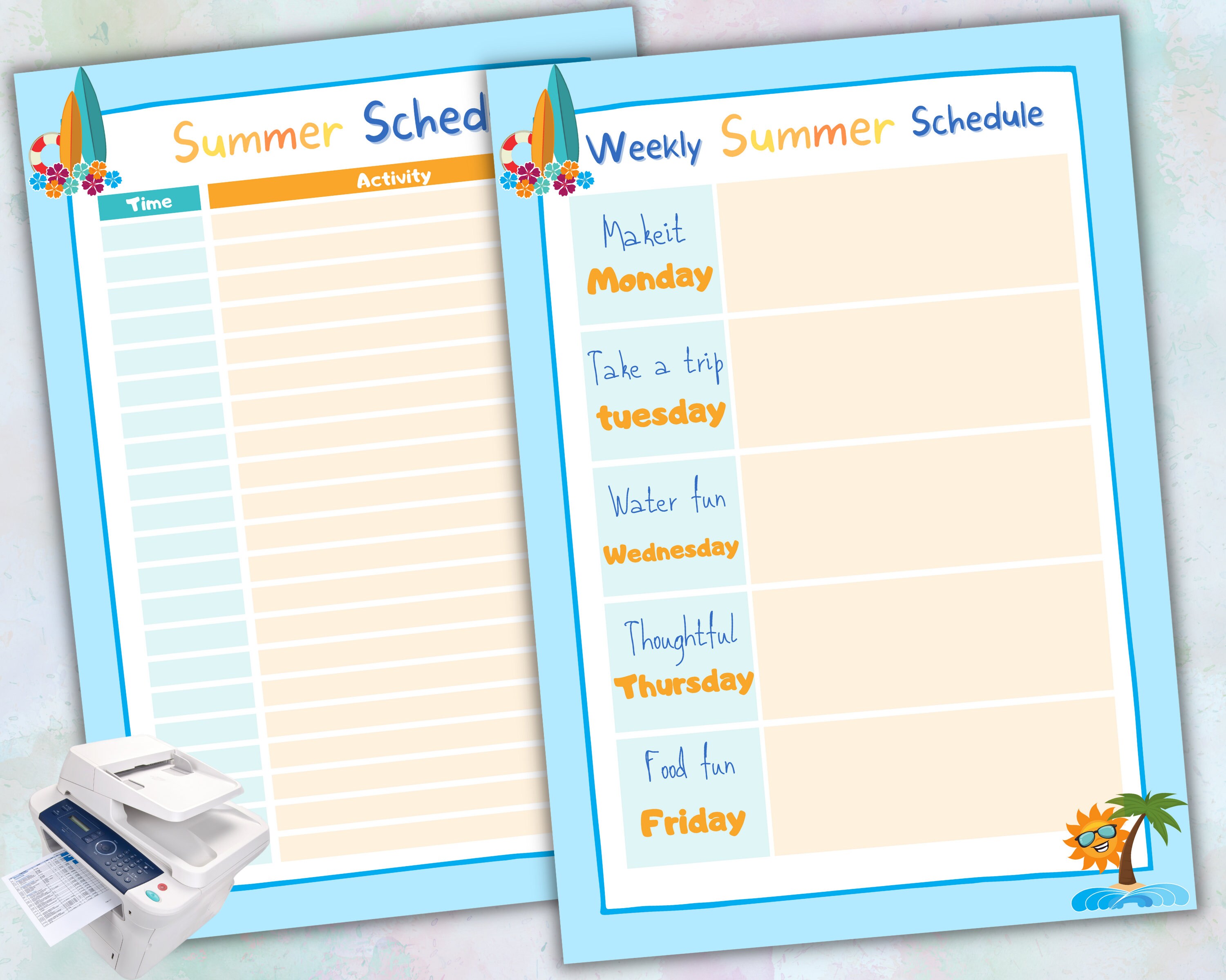 Summer Schedule, Printable Daily to Do List, Weekly Summer Schedule - Etsy