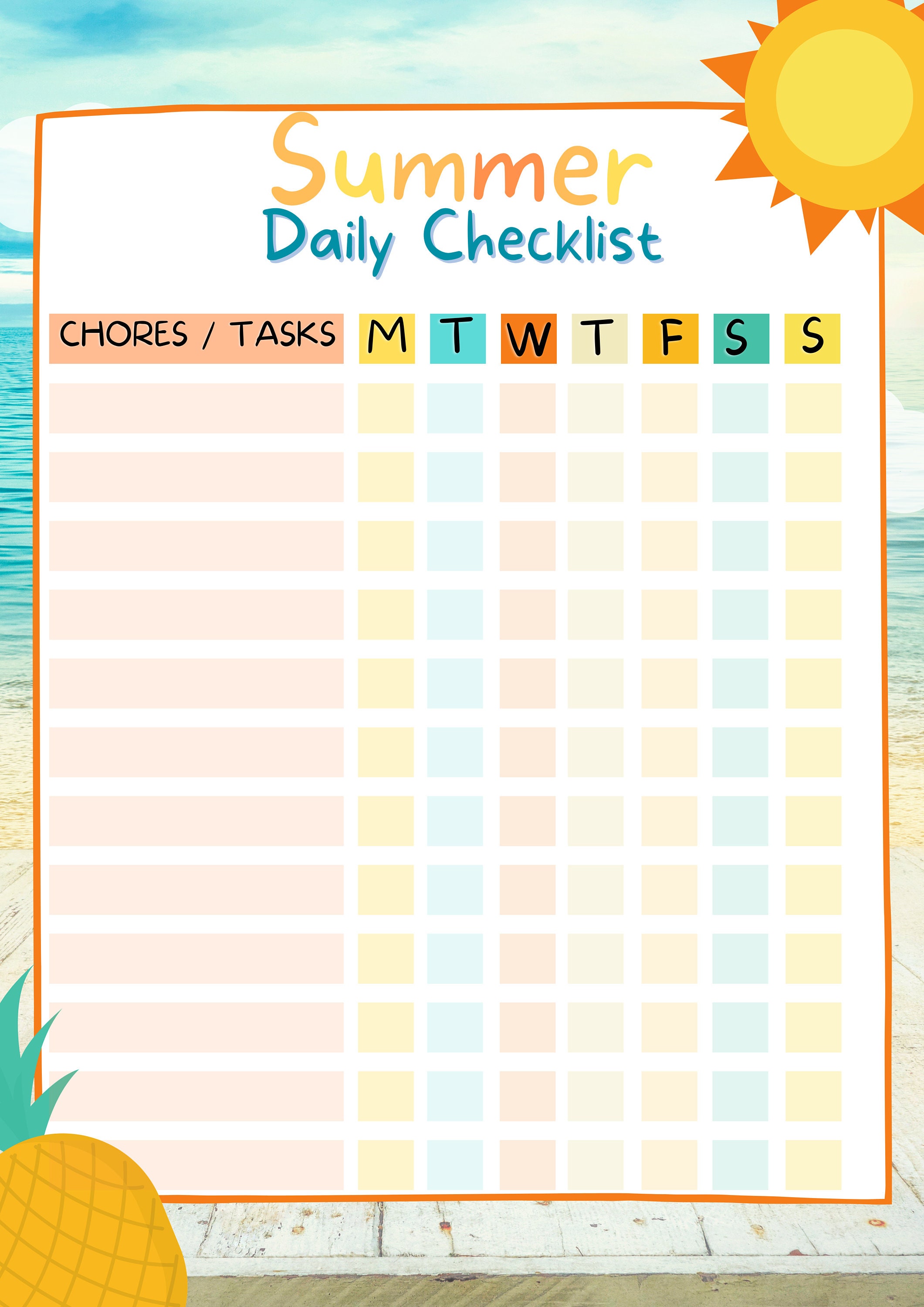 Printable Summer Daily Checklist Summer Rules Summer Routine Instant ...