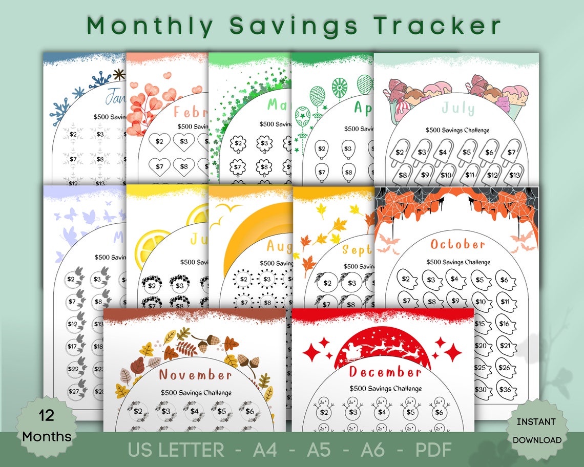 Monthly Savings Tracker & Printable Budget : Save Money and - Etsy