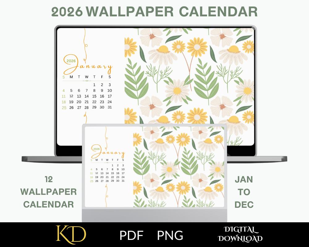 2026 Floral Wallpaper Calendar - Desktop, Laptop and MacBook Background ...