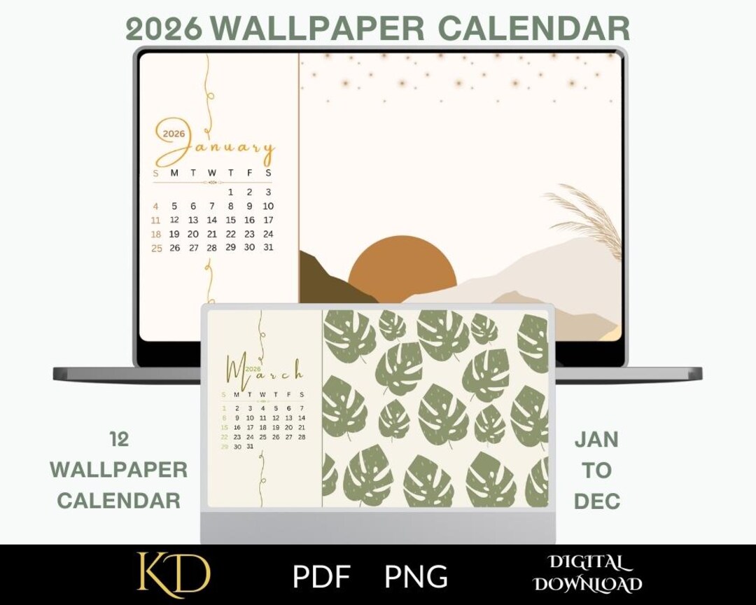 2026 Kalender Boho Desktop Wallpaper Organizer, Minimaler Desktop ...