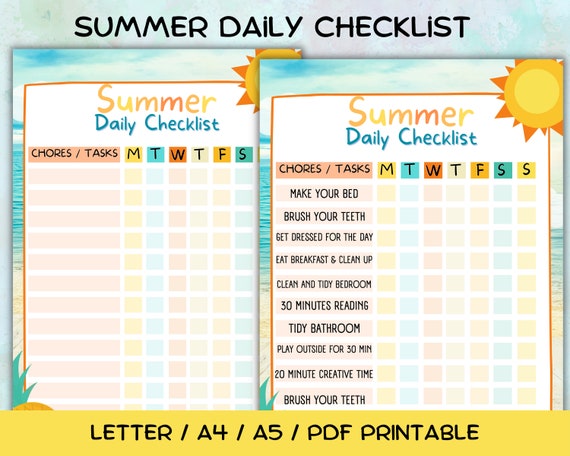 Printable Summer Daily Checklist Summer Rules Summer - Etsy