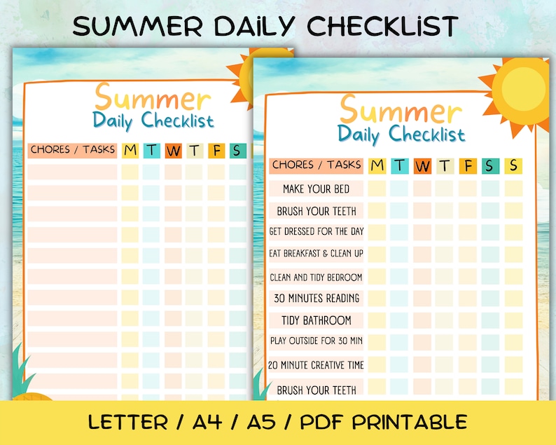 Printable Summer Daily Checklist | Summer Rules | Summer Routine ...