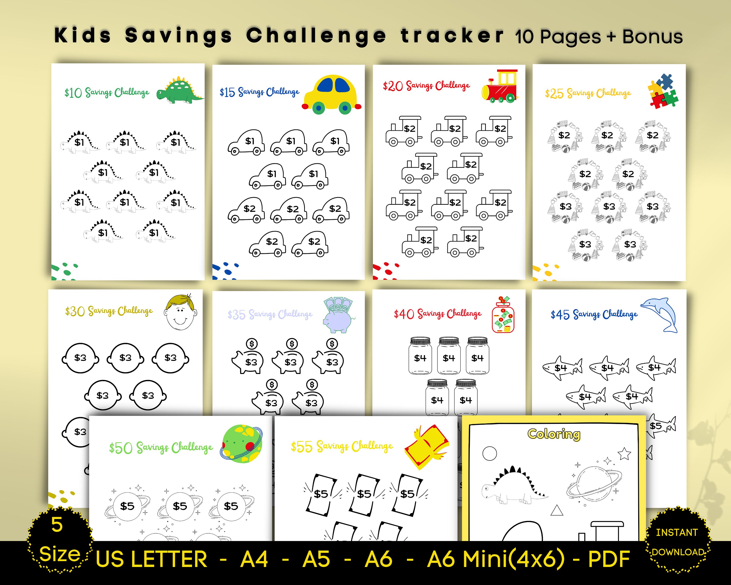 Kids Savings Challenge Tracker, Savings Tracker Printable, Savings Goal ...