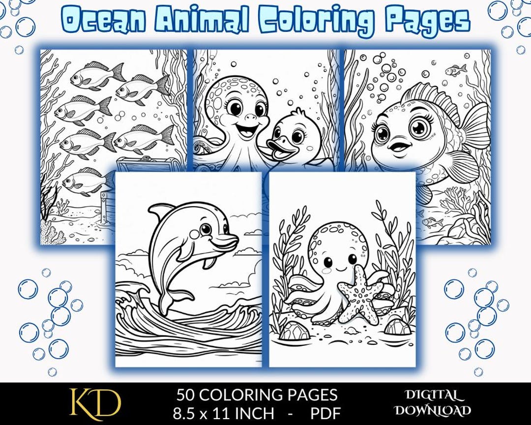 Ocean Animal Coloring Pages Printable Marine Life Coloring Book for ...