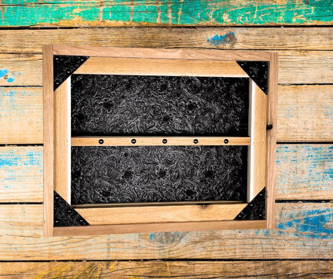 Belt Buckle Display Case - Tooled Faux Leather Background - Etsy